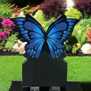 Laser Engraved Black Granite Butterfly Headstone 24x26" | Custom ...