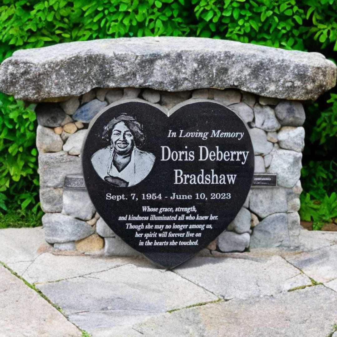 Jet Black Heart Memorial Stone, Cemetery Grave Marker, Pet Memorial ...