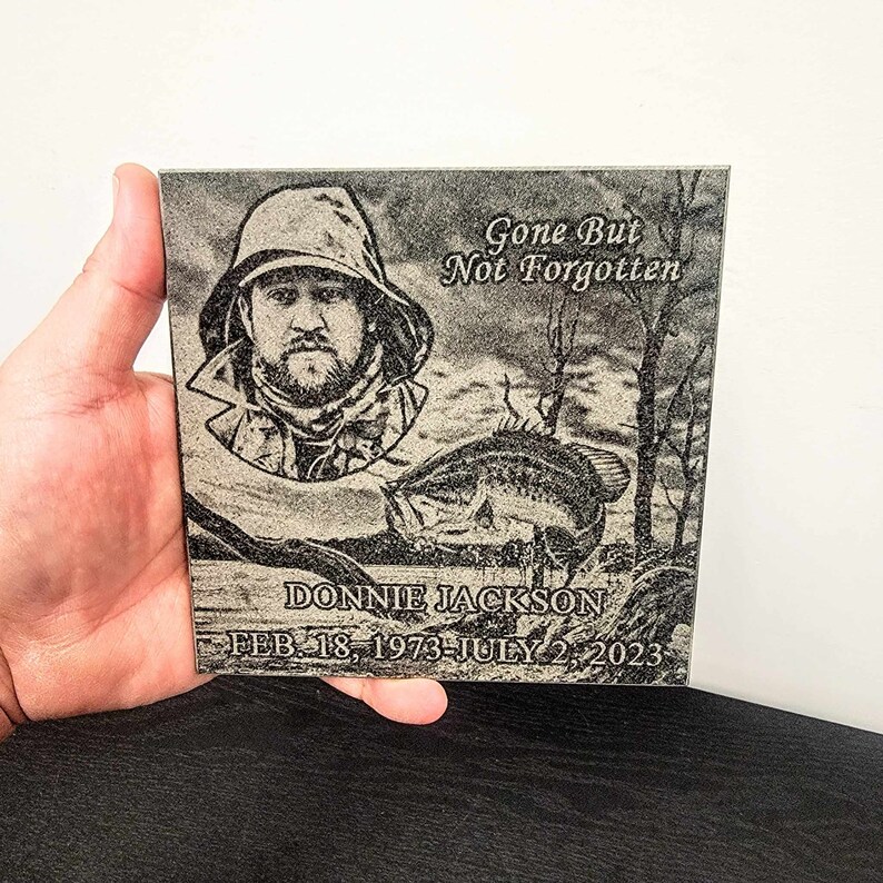 Laser Engraved Mini Tile Black Granite Headstone Cemetery Grave Marker ...