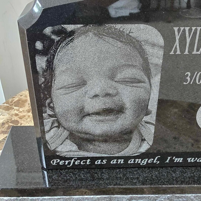 Personalized Laser Engraved Mini Infant Upright Black Granite Headstone ...