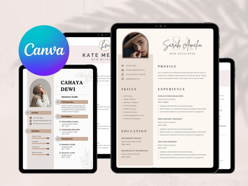 Modern Resume Template | Editable Canva CV, Cover Letter (instant ...