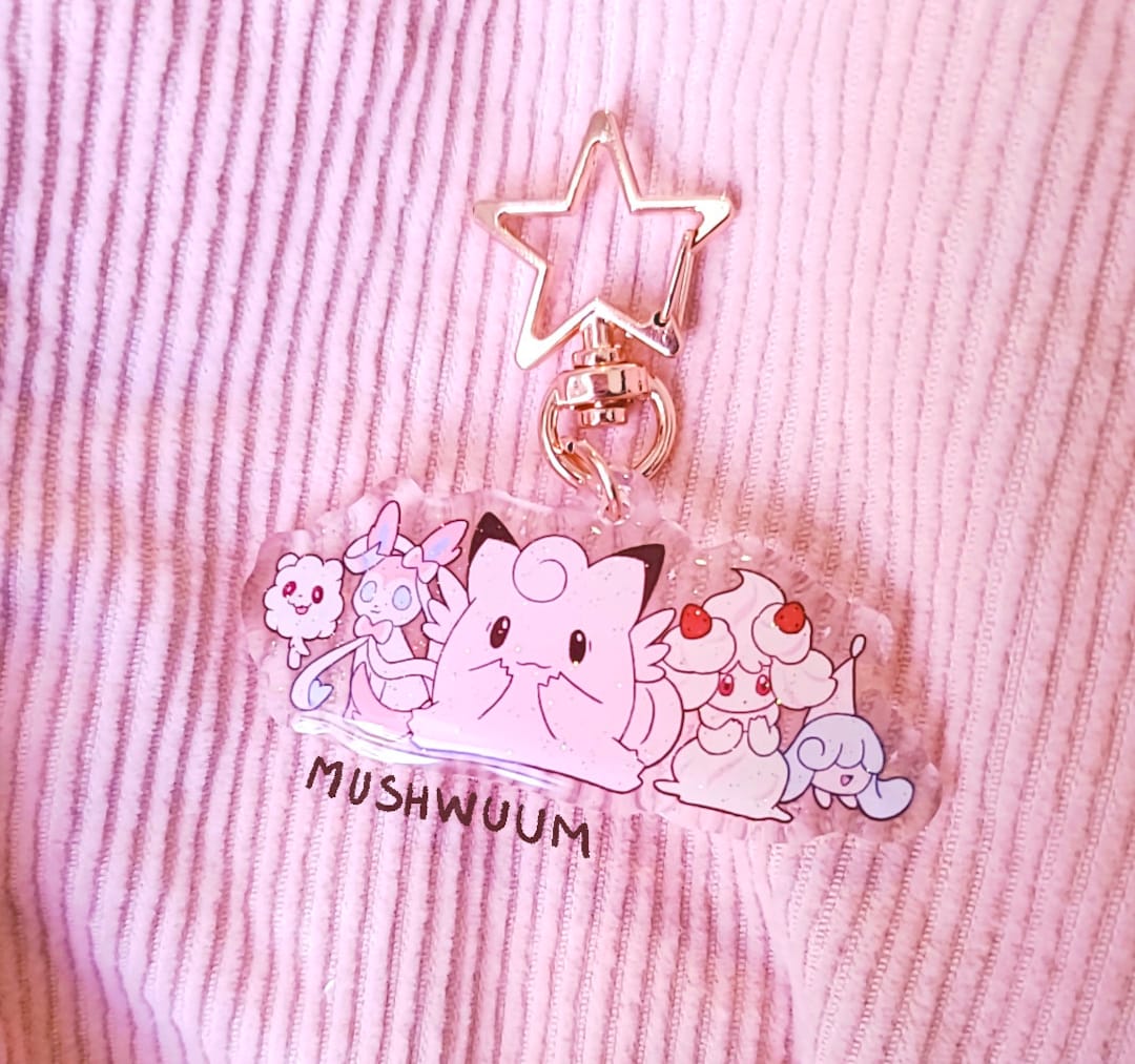2.5 Inch Kawaii Fairy Type Pokemon Keychain Featuring Swirlix - Etsy