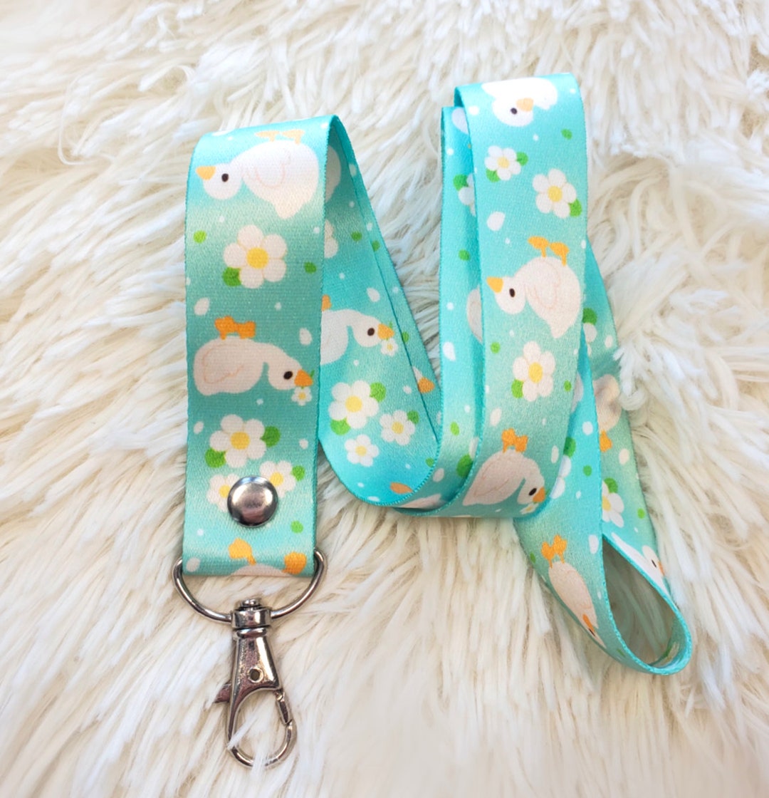 1 Inch Wide Cute Floral Blue Silly Goose Lanyard - Etsy