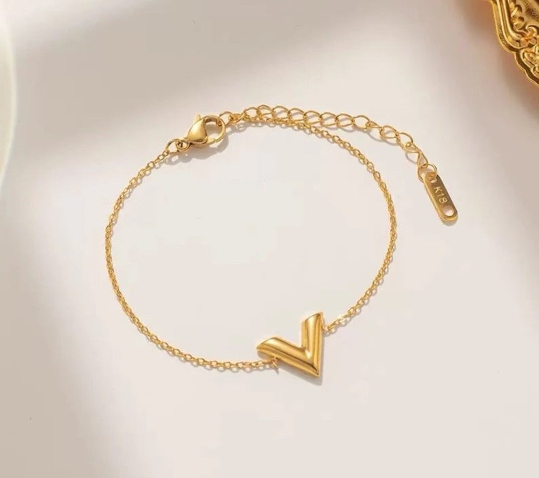 14k Gold V Bracelet-gift for Her-waterproof Bracelet-luxury Designer ...