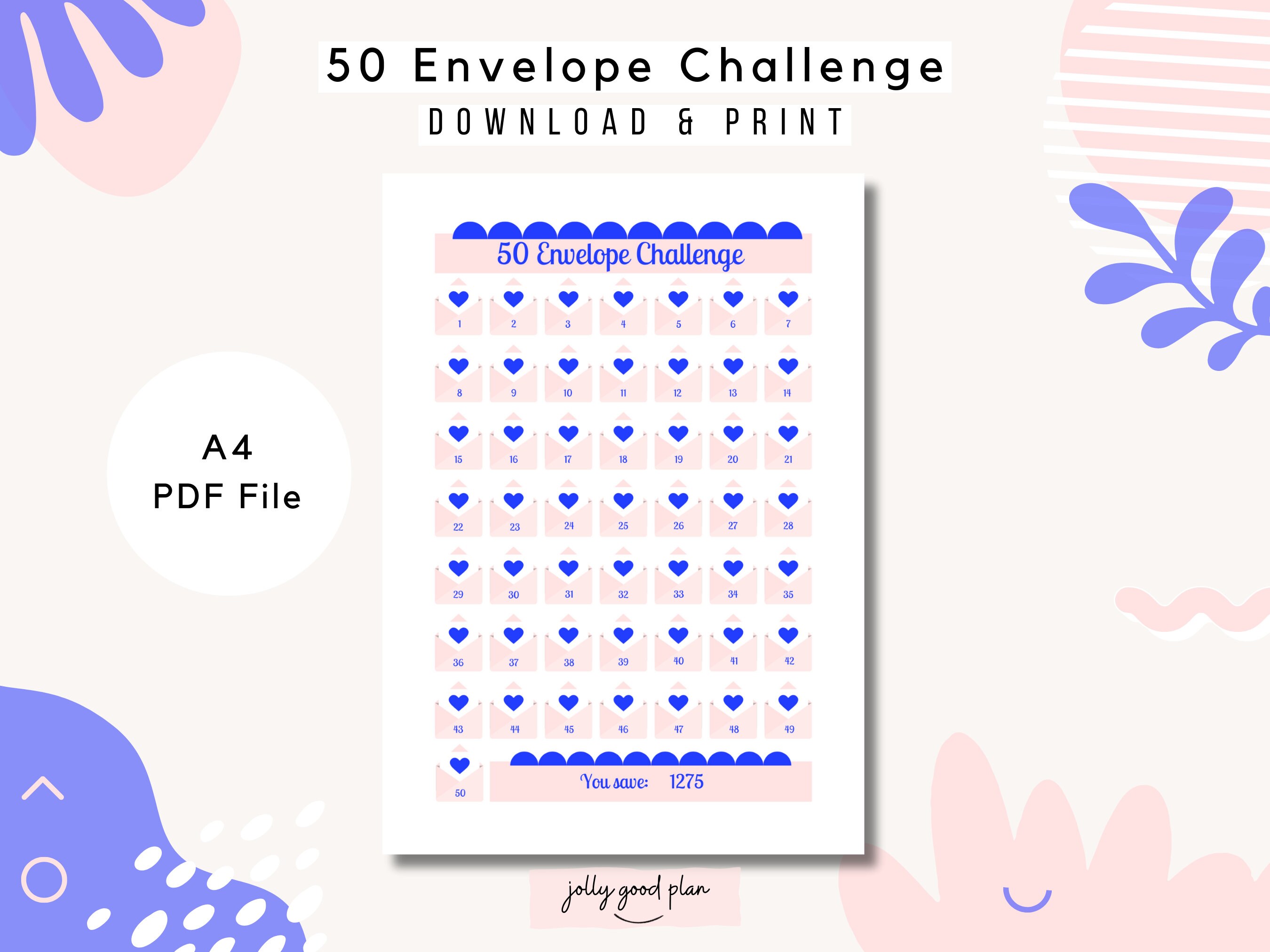 50 Envelope Challenge Saving Challenge Printable PDF Save Money Tracker ...