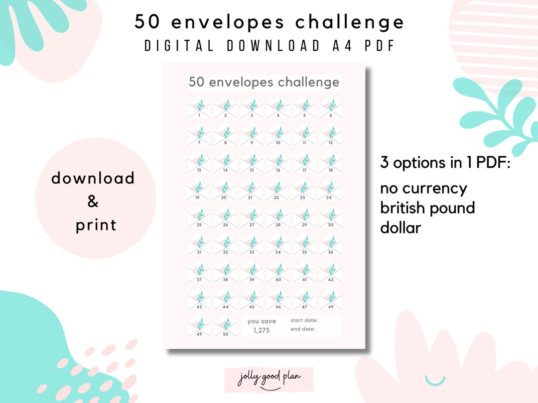 50 Envelopes Challenge Saving Challenge PDF Money Saving Challenge ...
