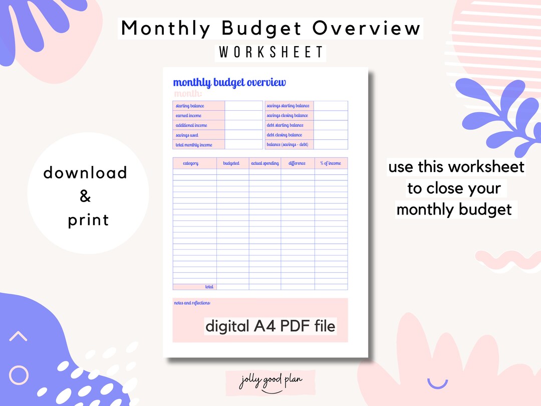 Monthly Budget Plan PDF Budget Planner Monthly Overview Budgeting ...