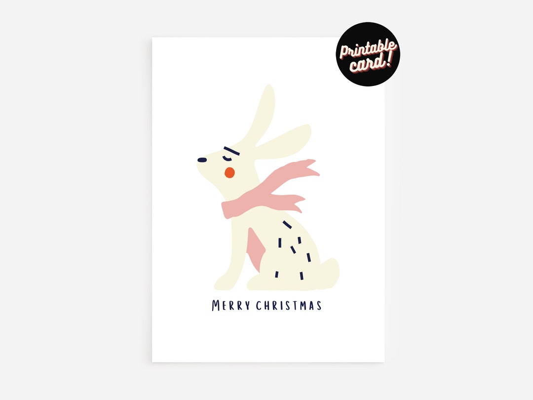 Printable Christmas Card, Bunny Christmas Card, Downloadable, Digital ...