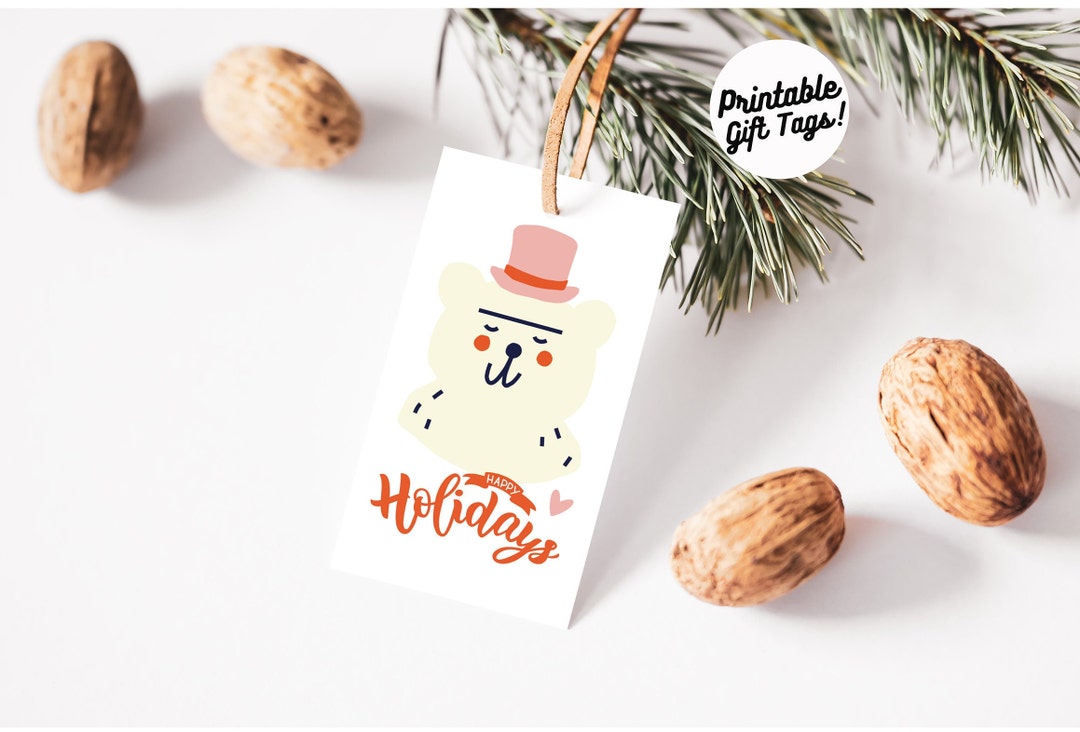 Printable Gift Tags, Bear and Cat, Downloadable, Digital Christmas Gift ...