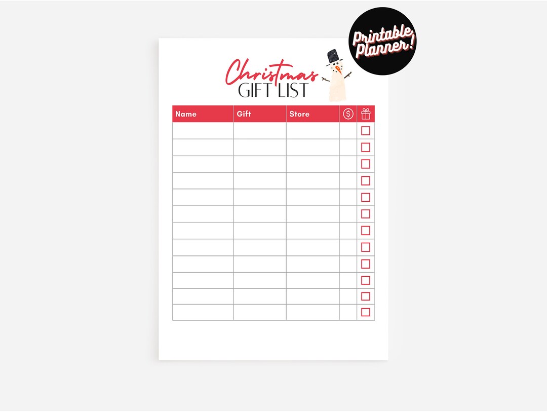 Printable Gift List, Simple and Modern, Downloadable, Digital Gift List ...