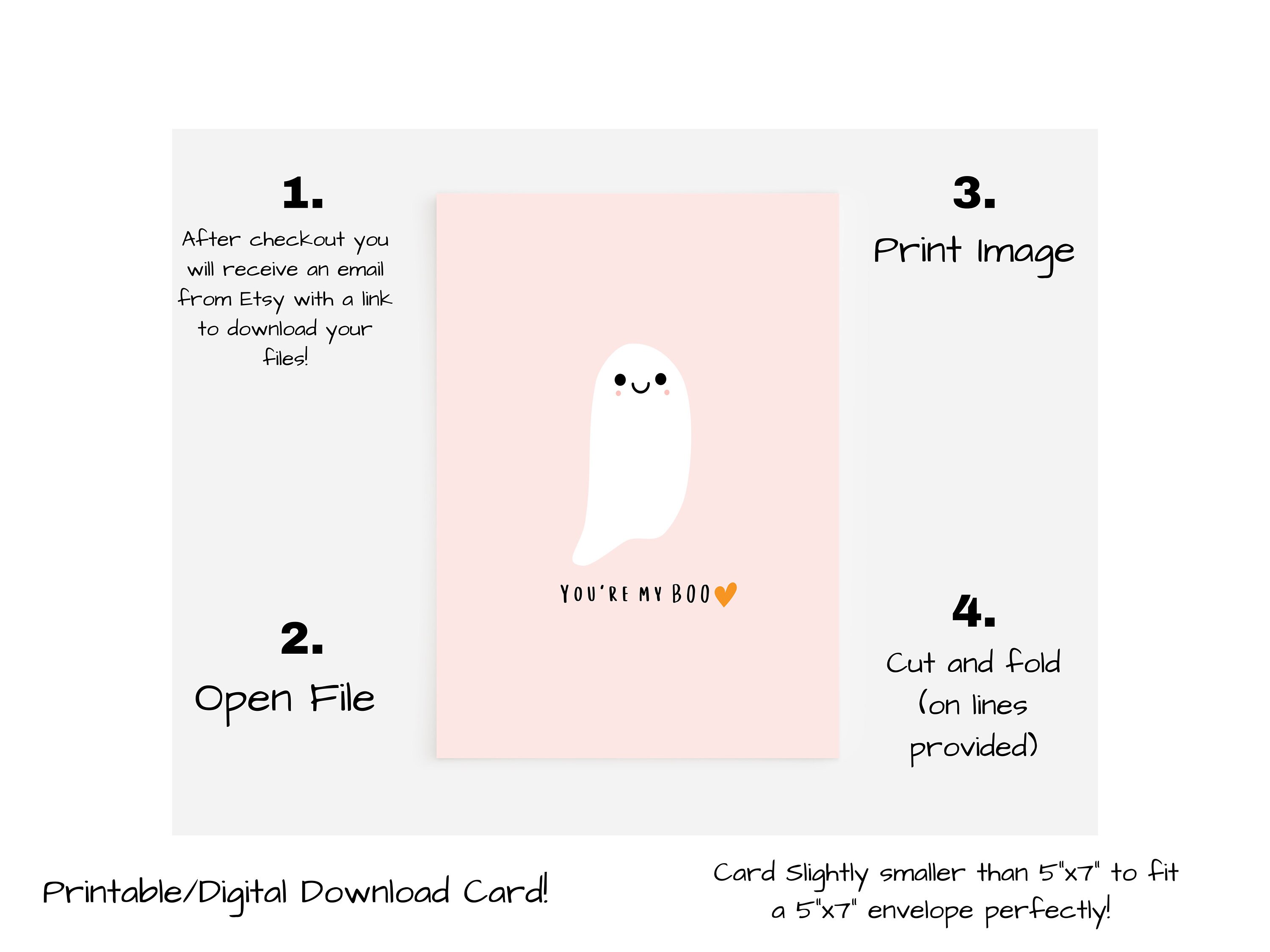 Printable Card, Ghost Card, Downloadable Halloween Card, Digital ...