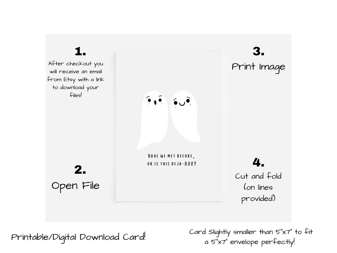 Printable Card, Ghost Card, Downloadable Halloween Card, Digital ...