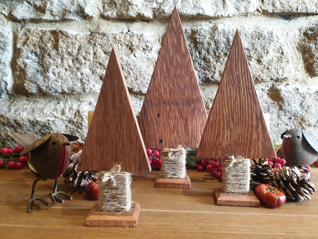Set of 3 Handmade Solid Oak Rustic Christmas Trees Decorations - Etsy