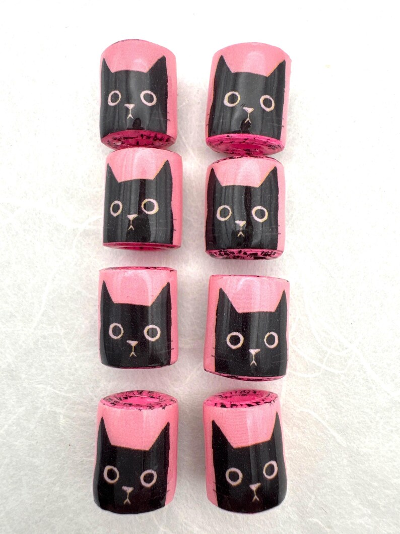 Whimsical Cat Face Beads Bright Pink 15mm With 4mm Hole for Jewelry ...
