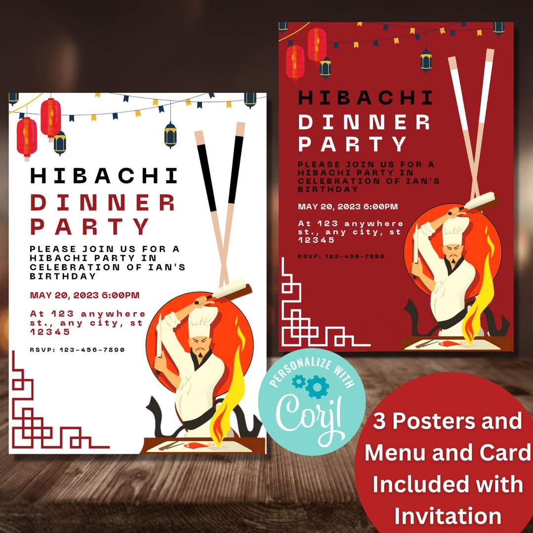 Hibachi Invitation, Hibachi Birthday, Japanese Restaurant Party, Hibachi Party, Hibachi Menu ...