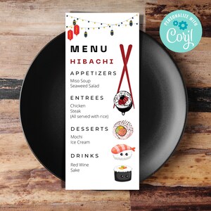 Hibachi Menu, Hibachi Protein Choices, Hibachi Choice Card, Menu ...