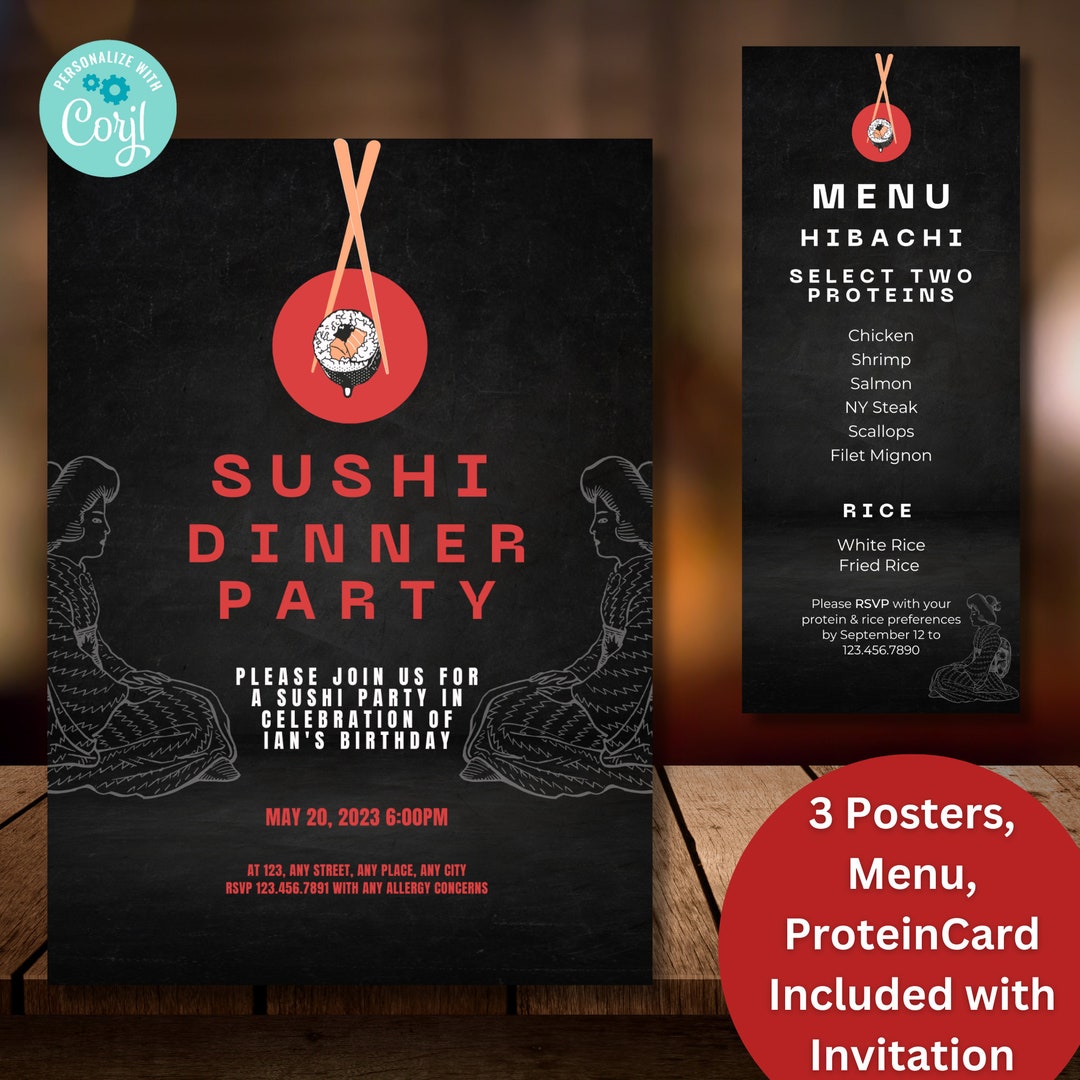 Sushi Party Invitation, Hibachi Birthday, Japanese Restaurant Party ...