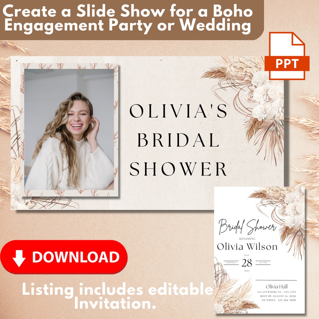 Boho Bridal Shower Powerpoint, Boho Bridal Shower Invitation, Boho ...