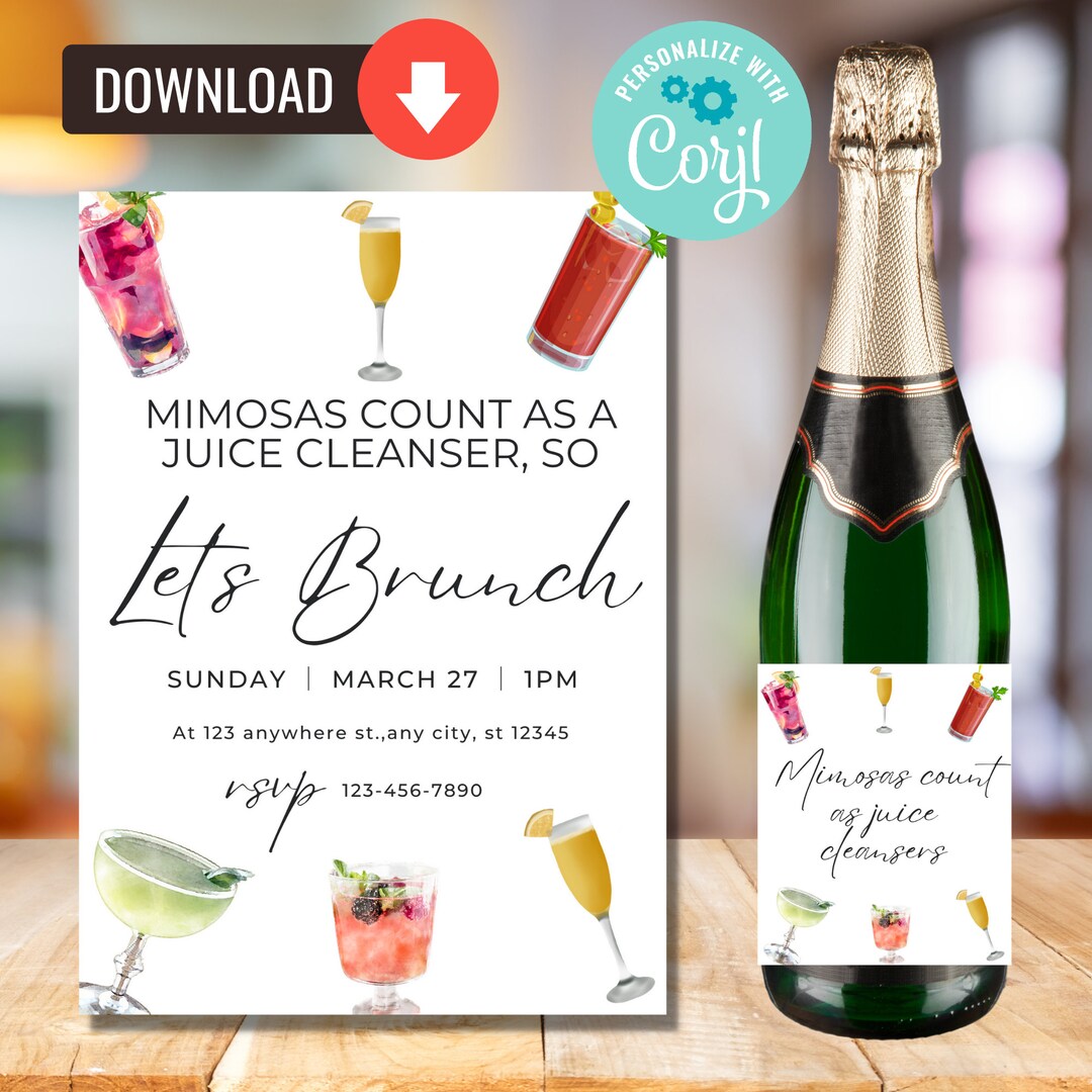 Brunch Invite, Let's Brunch, Birthday Brunch Invitation, Cocktail ...