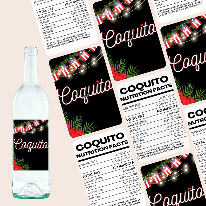 Coquito Labels, Holiday Gifts, Homemade Coquito Gifts, Coquito Drink ...