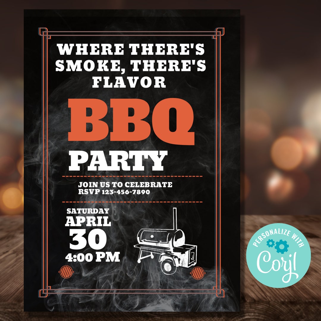 Smoker Invitation, Smoker BBQ Party Invitation, BBQ Party, Smoking Meat ...