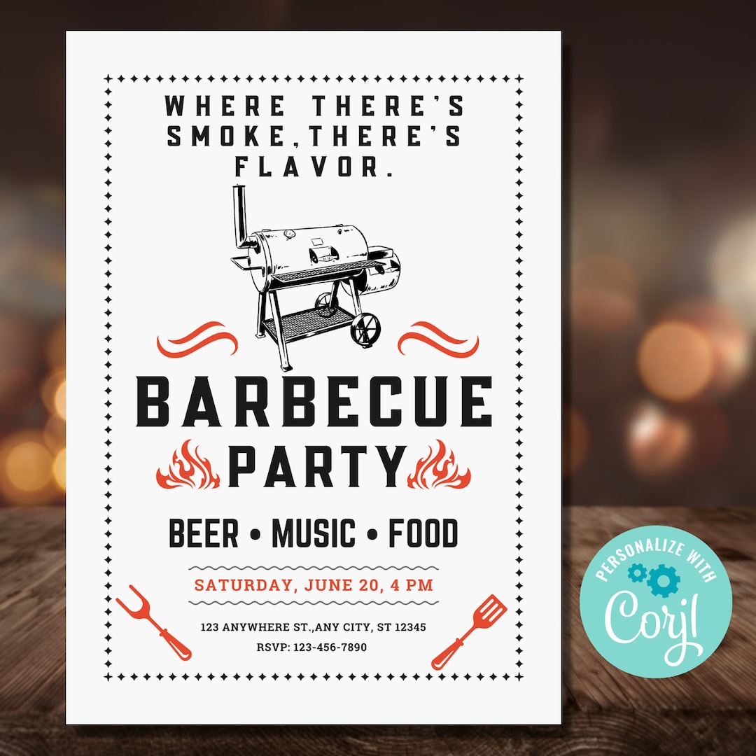 Smoker Invitation, Smoker BBQ Party Invitation, BBQ Party, Smoking Meat ...