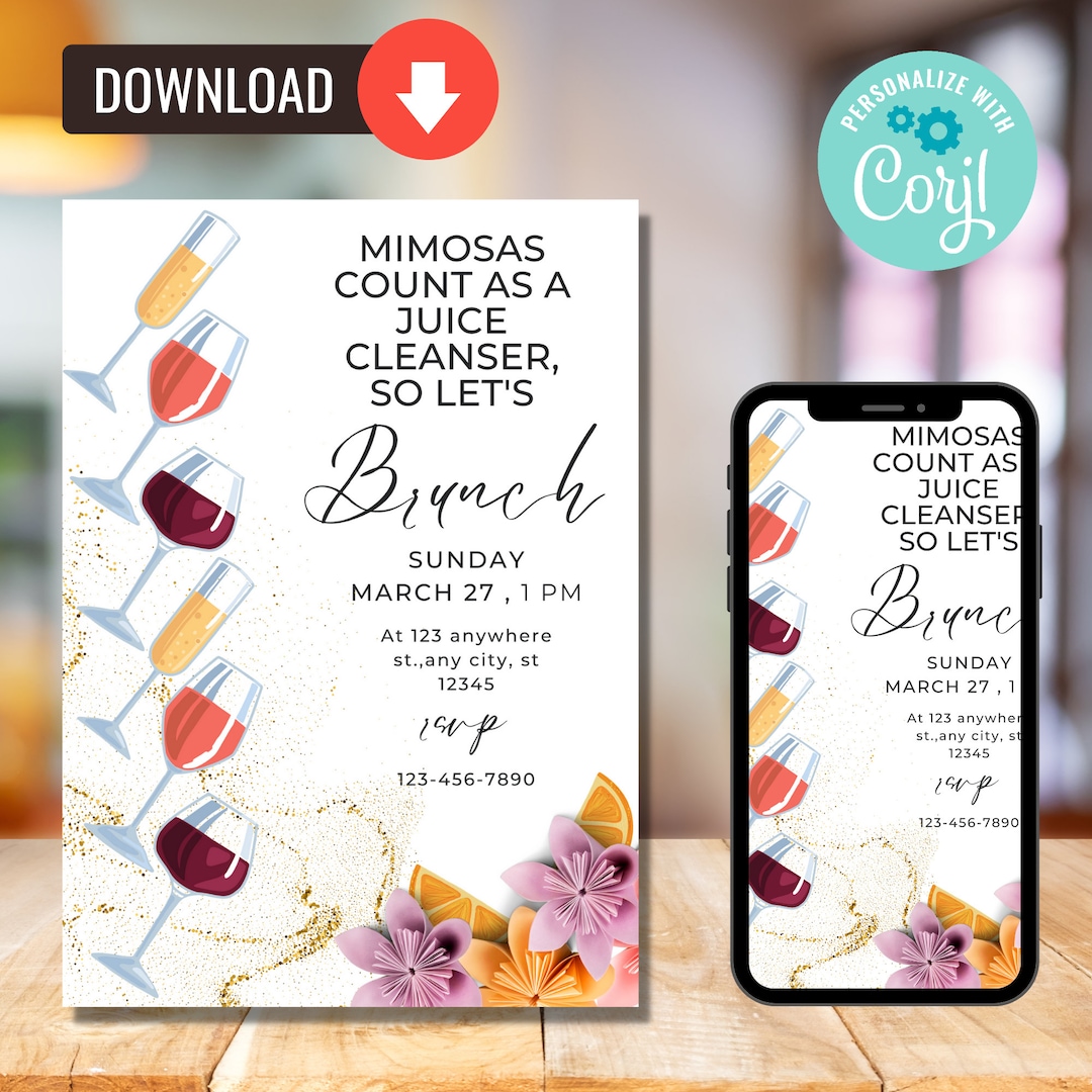 Brunch Invite, Let's Brunch Invitation, Birthday Brunch Invitation ...