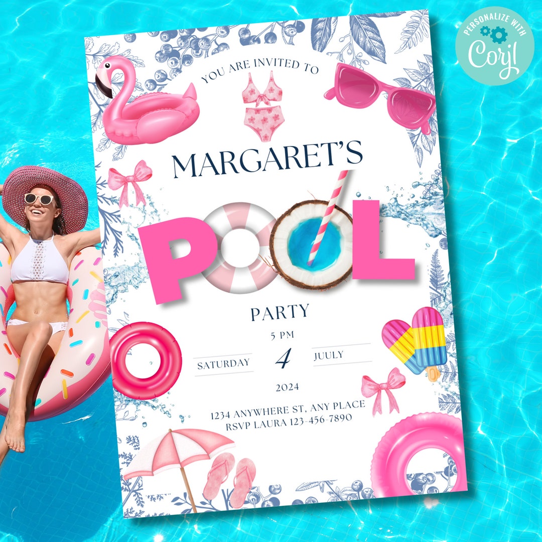 Pool Party Invitation, Coquette Pool Party, Pool Party, Pool Birthday ...