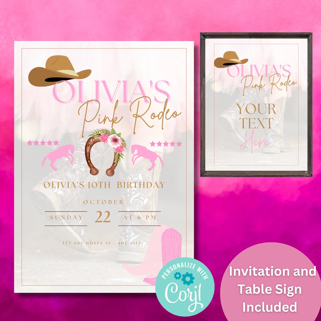 Pink Rodeo Birthday Party Invitation, First Rodeo Birthday Party ...