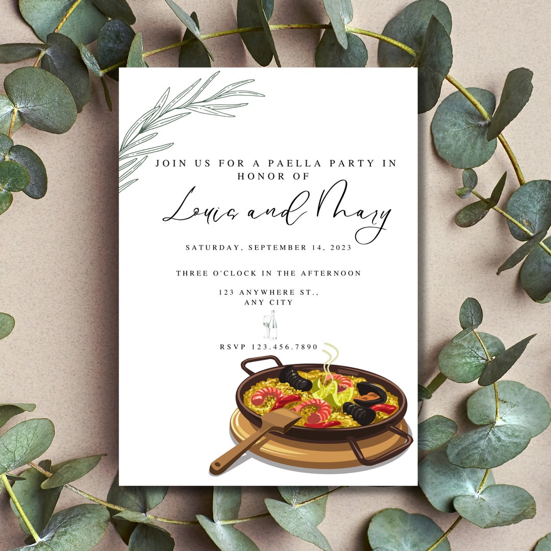 Paella Birthday Party, Paella Party Invitation, Spanish Paella Party ...