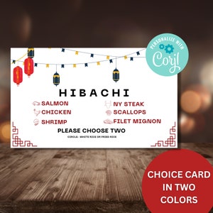 Hibachi Menu, Hibachi Protein Choices, Hibachi Choice Card, Menu ...