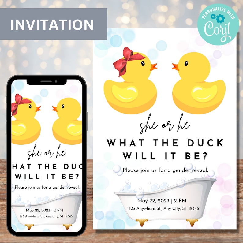 Gender Reveal Invitation Rubber Duck Gender Reveal - Etsy