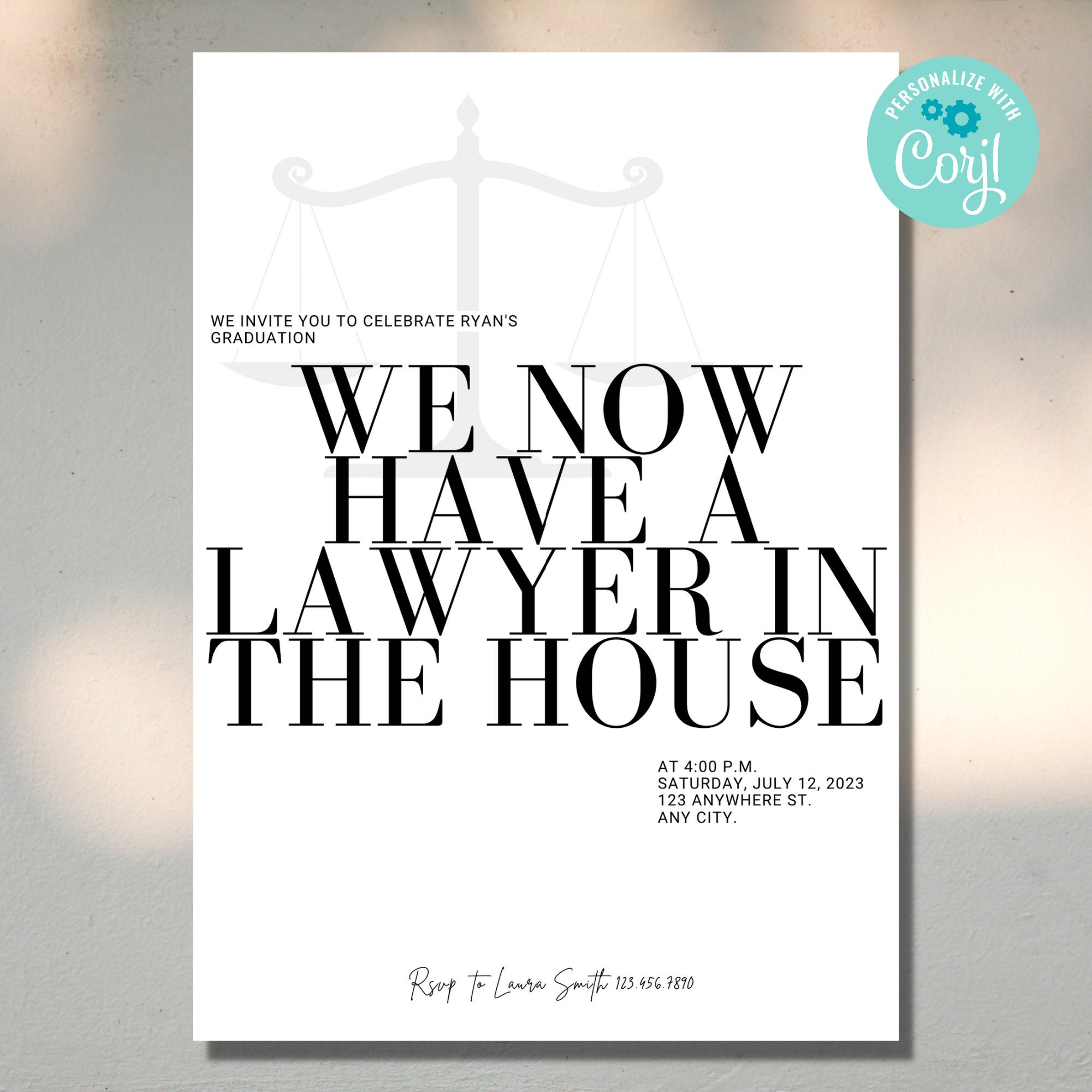Law School Graduation Invitation, Lawyer Graduation Invitation, Law ...