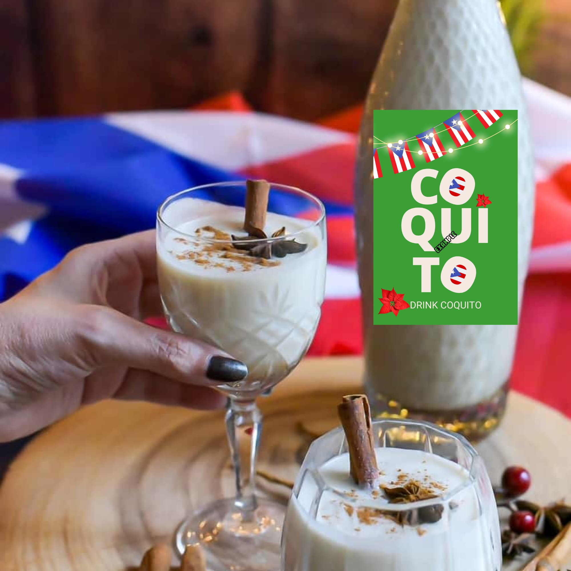 Coquito Labels, Holiday Gifts, Homemade Coquito Gifts, Coquito Drink Bottle Label With Puerto ...