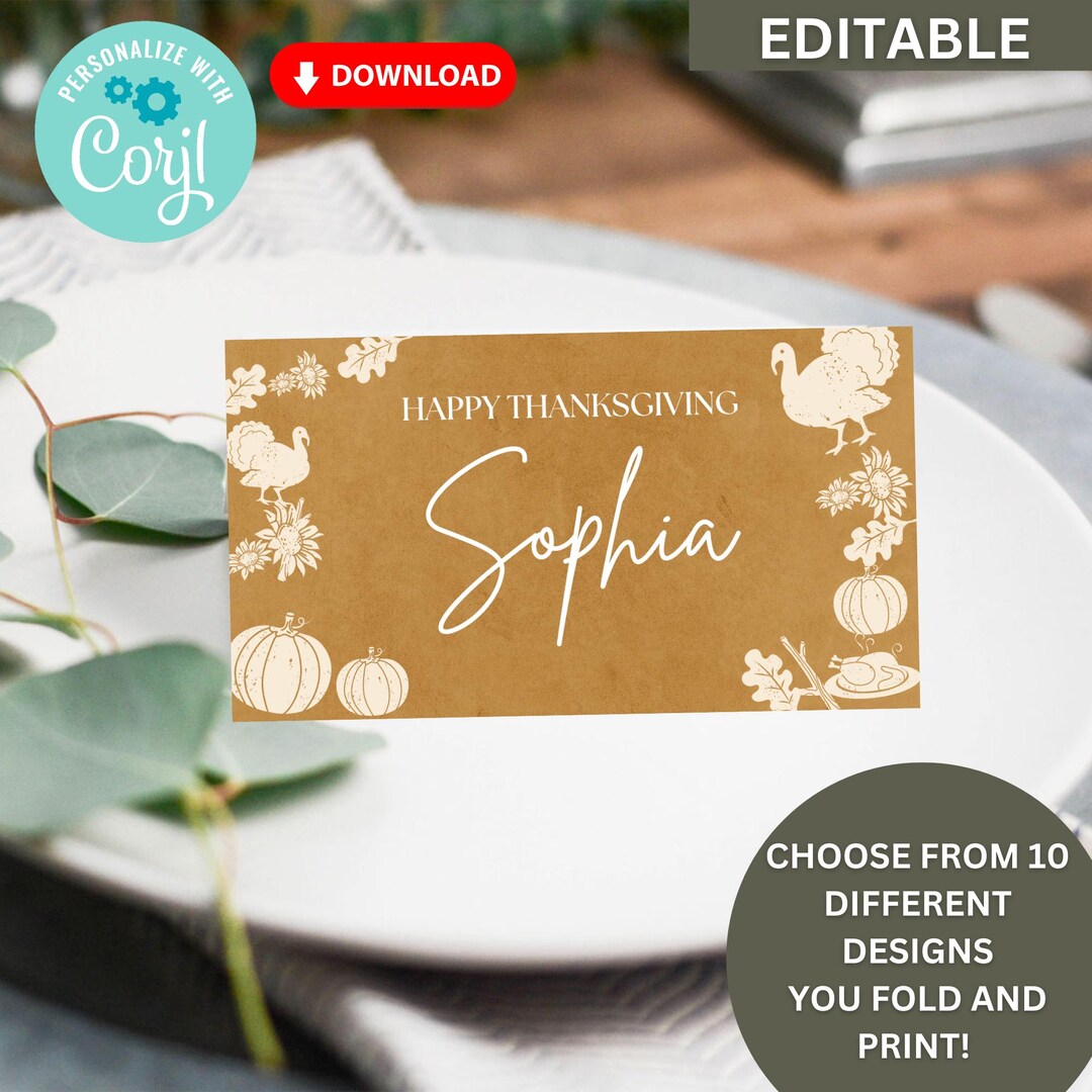 Thanksgiving Place Cards, Place Cards, Editable Place Cards ...