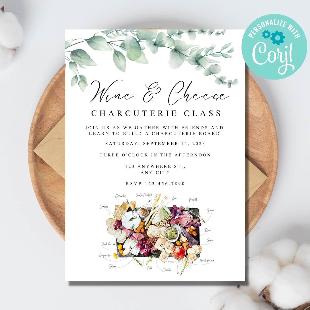 Charcuterie Class Invitation, Wine and Cheese Party Invitation, Wine ...