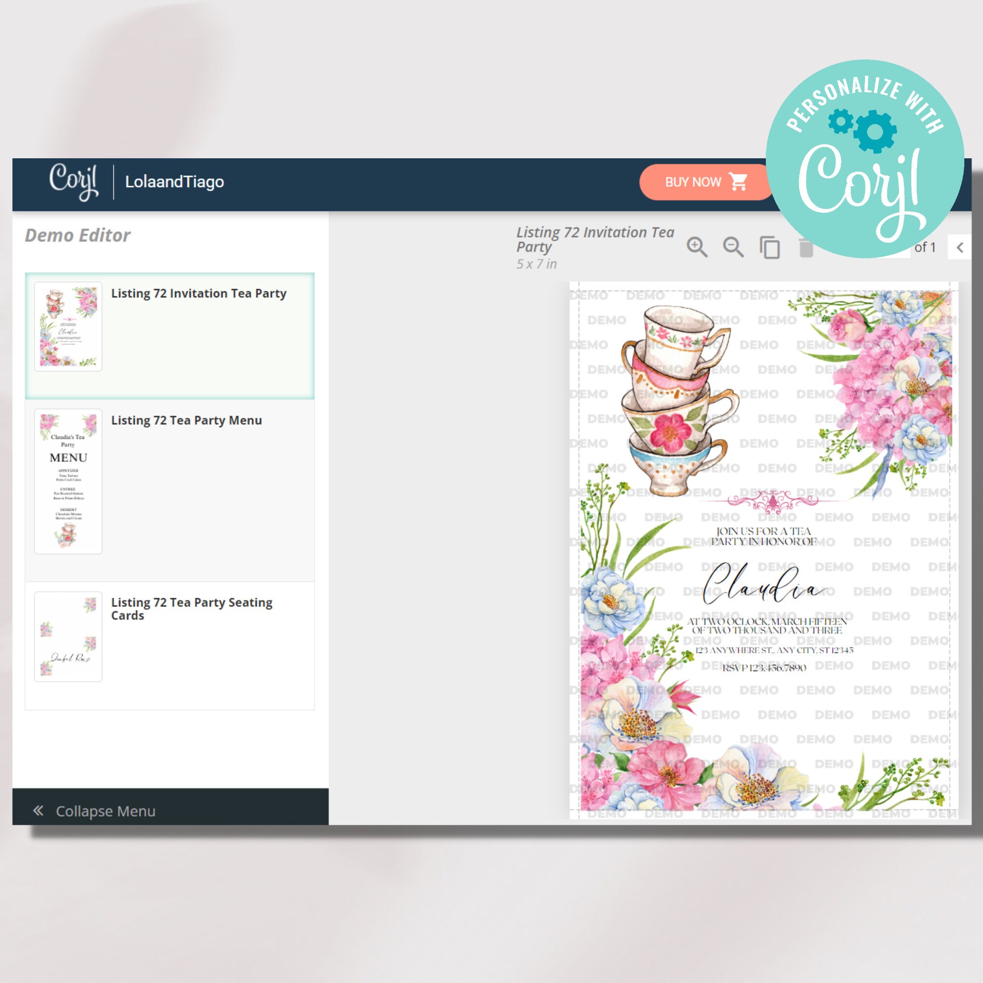 Tea Party Invitation, Tea Party Menu, Tea Party Seating Cards ...