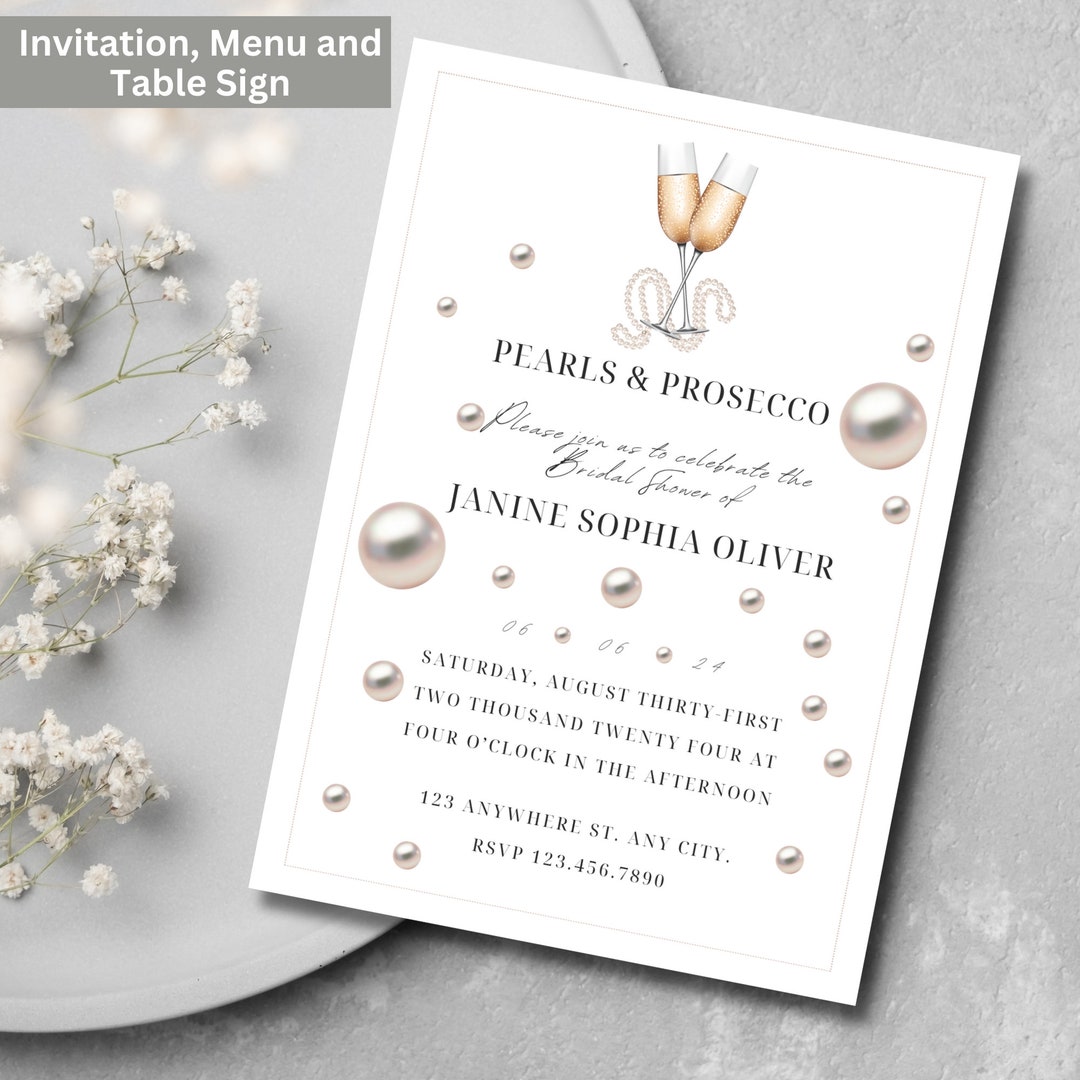 Pearls and Prosecco Invitation, Pearls and Prosecco Bridal Shower ...