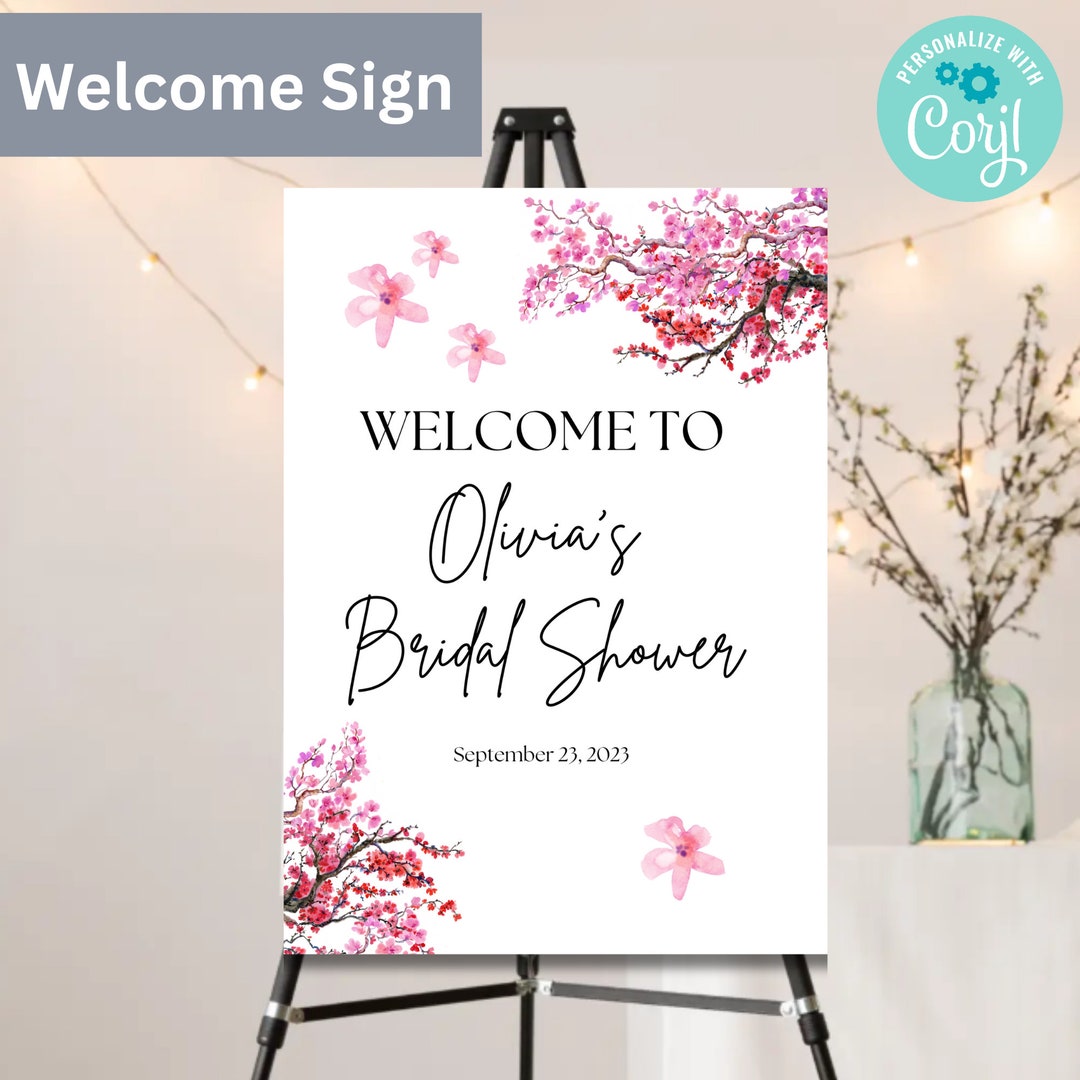 Cherry Blossom Welcome Sign, Bridal Shower Welcome Sign, Hibachi Party ...