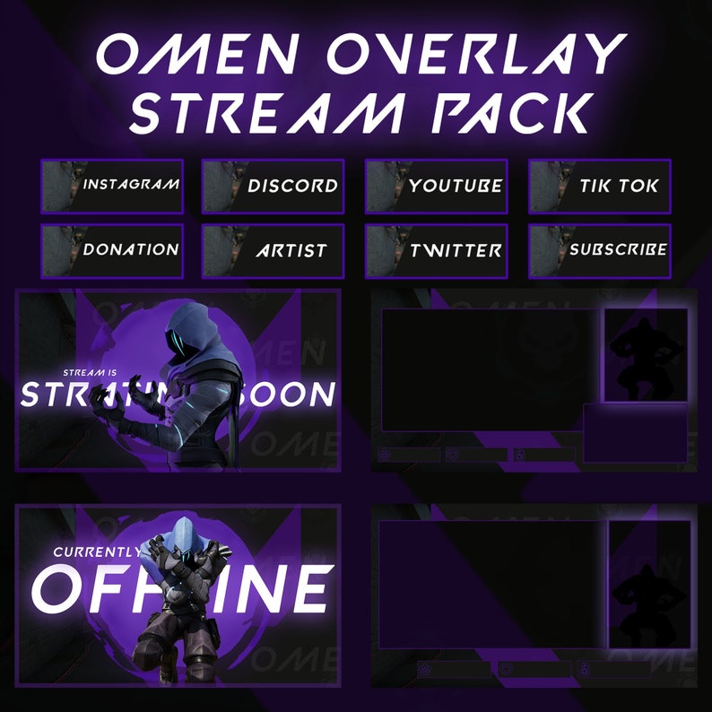 Omen Overlay Pack, Valorant Overlay Pack, Twitch Pack, Purple Overlay ...