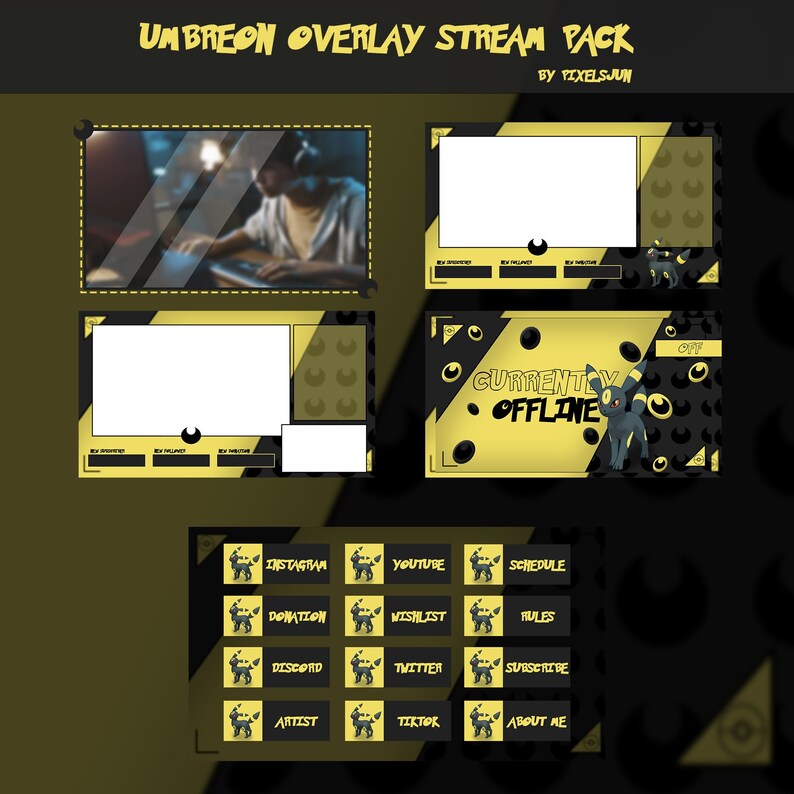 ANIMATED Umbreon Overlay Stream Pack - Pokemon Stream Pack for Twitch ...