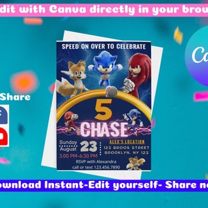 Sonic the Hedgehog Invitation - Kids Invitation - Digital Party Invite ...