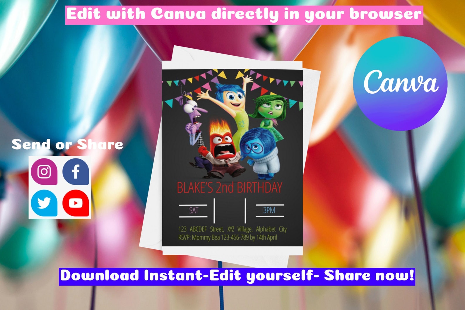 Inside Out Invitation Inside Out Birthday Invitation Inside Out Party ...