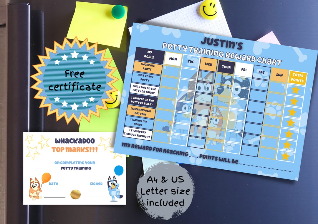 Bluey Themed Personalised Printable Potty Training Chart Digital ...