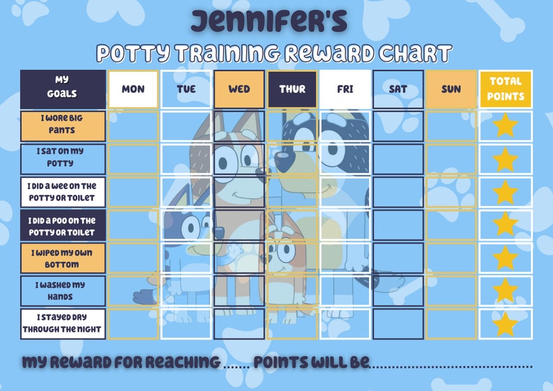 Bluey Themed Personalised Printable Potty Training Chart Digital ...