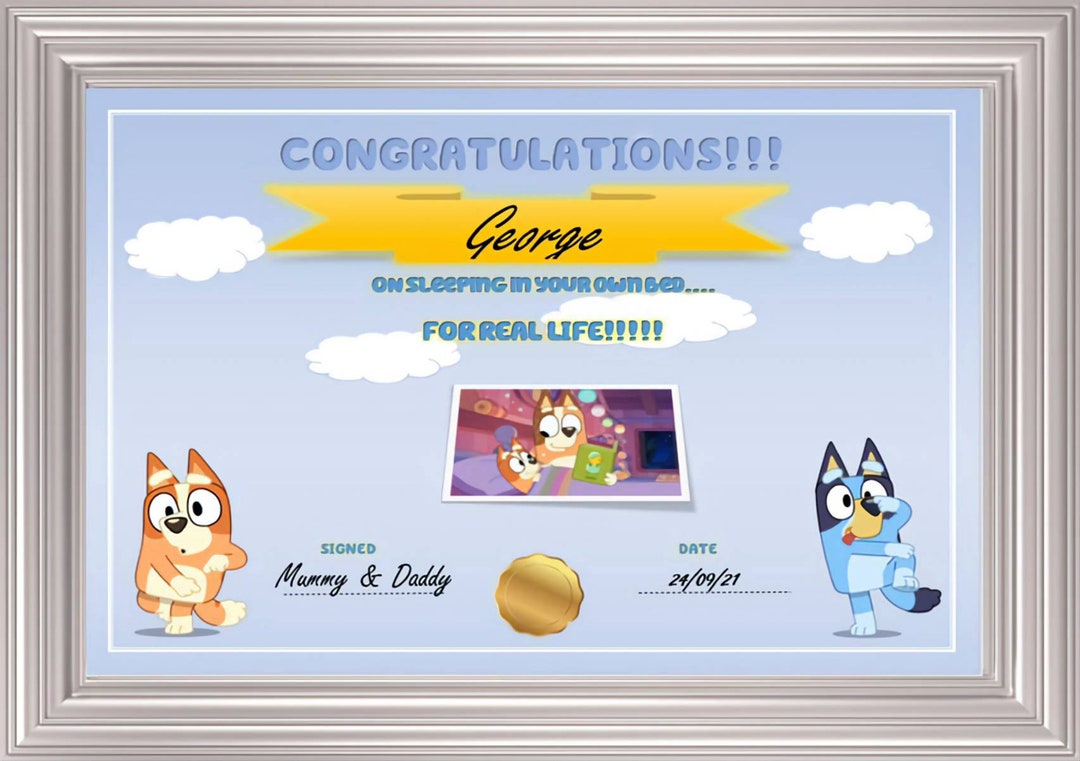 Bluey A4 Landscape Certificate Toddler Sleeping Own Bed Bingo - Etsy