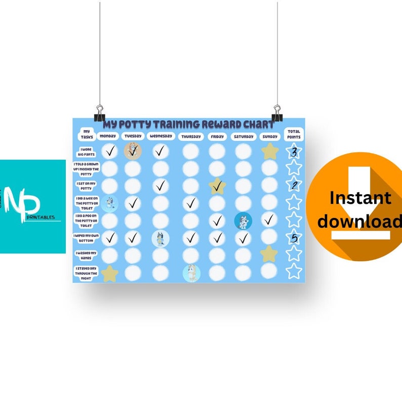 Potty Training Chart Printable PDF & PNG Included Blue Dog Free ...