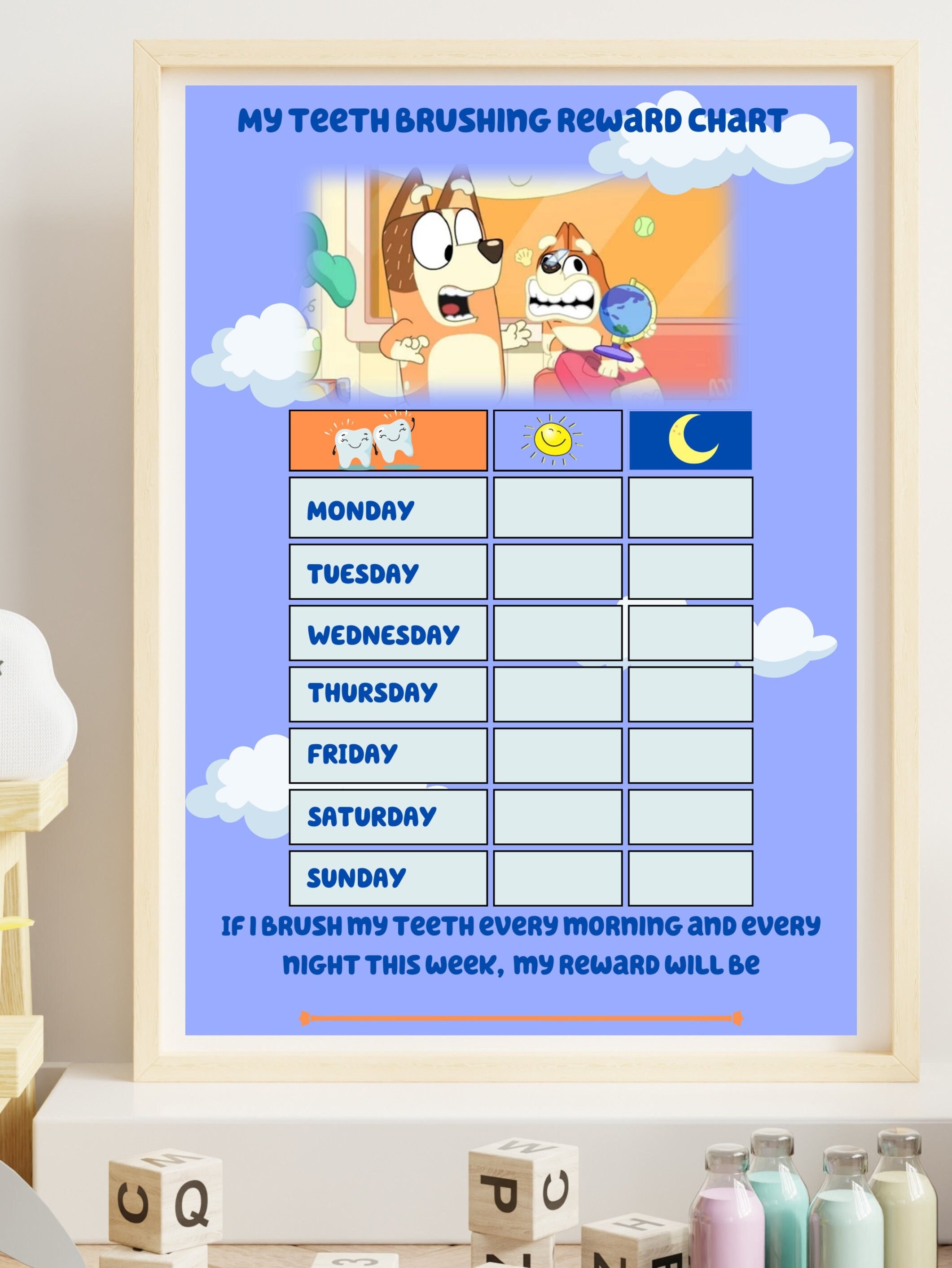 Teeth Brushing Reward Chart Blue Dog Downloadable Printable PNG and PDF ...