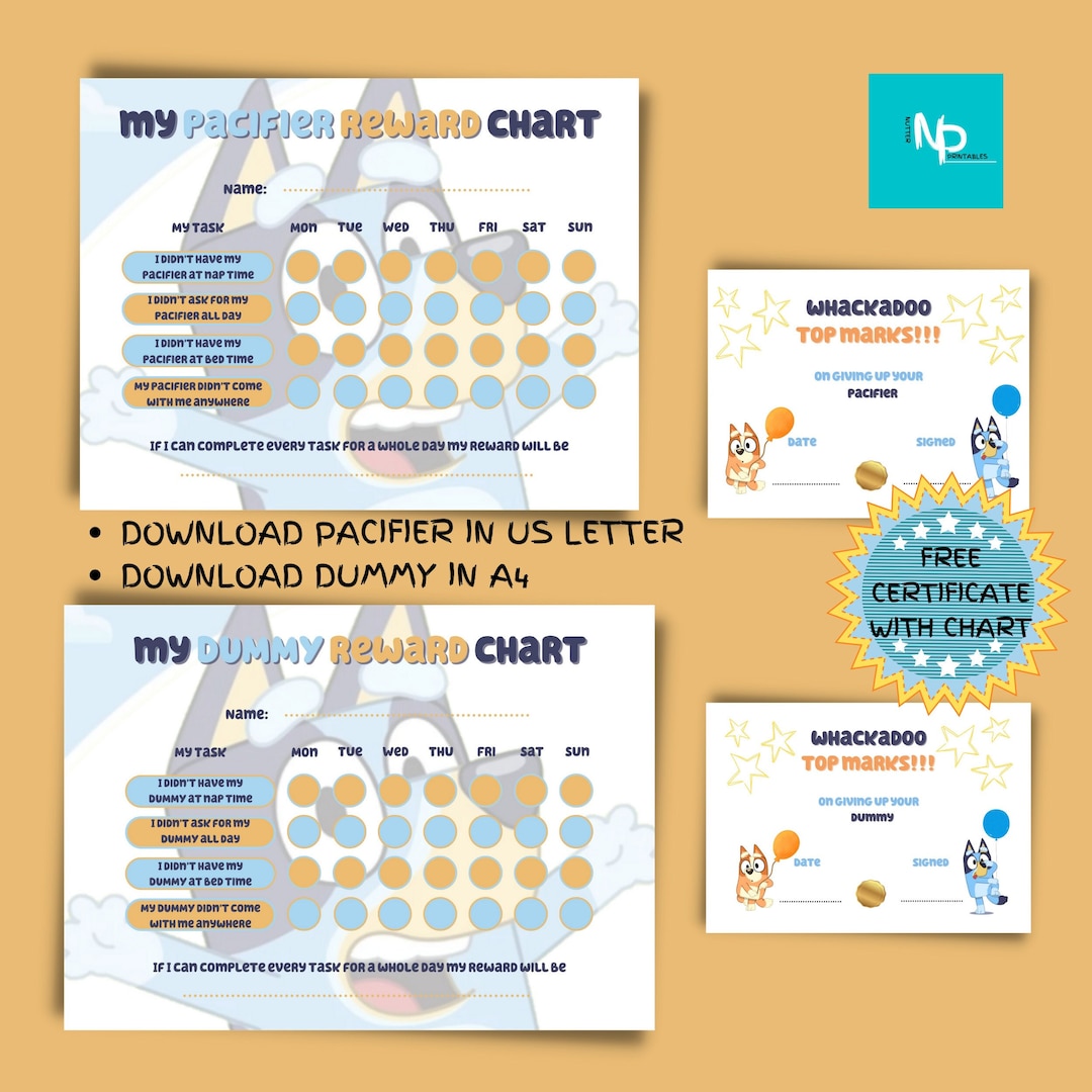 Blue Dog Themed Pacifier Dummy Reward Chart Instant Digital Download US ...