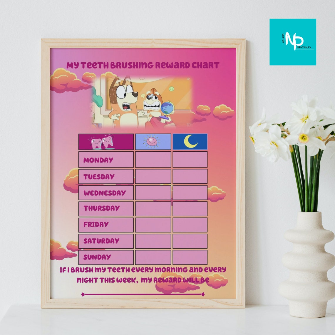 Teeth Brushing Reward Chart Blue Dog Downloadable Printable JPEG Print ...